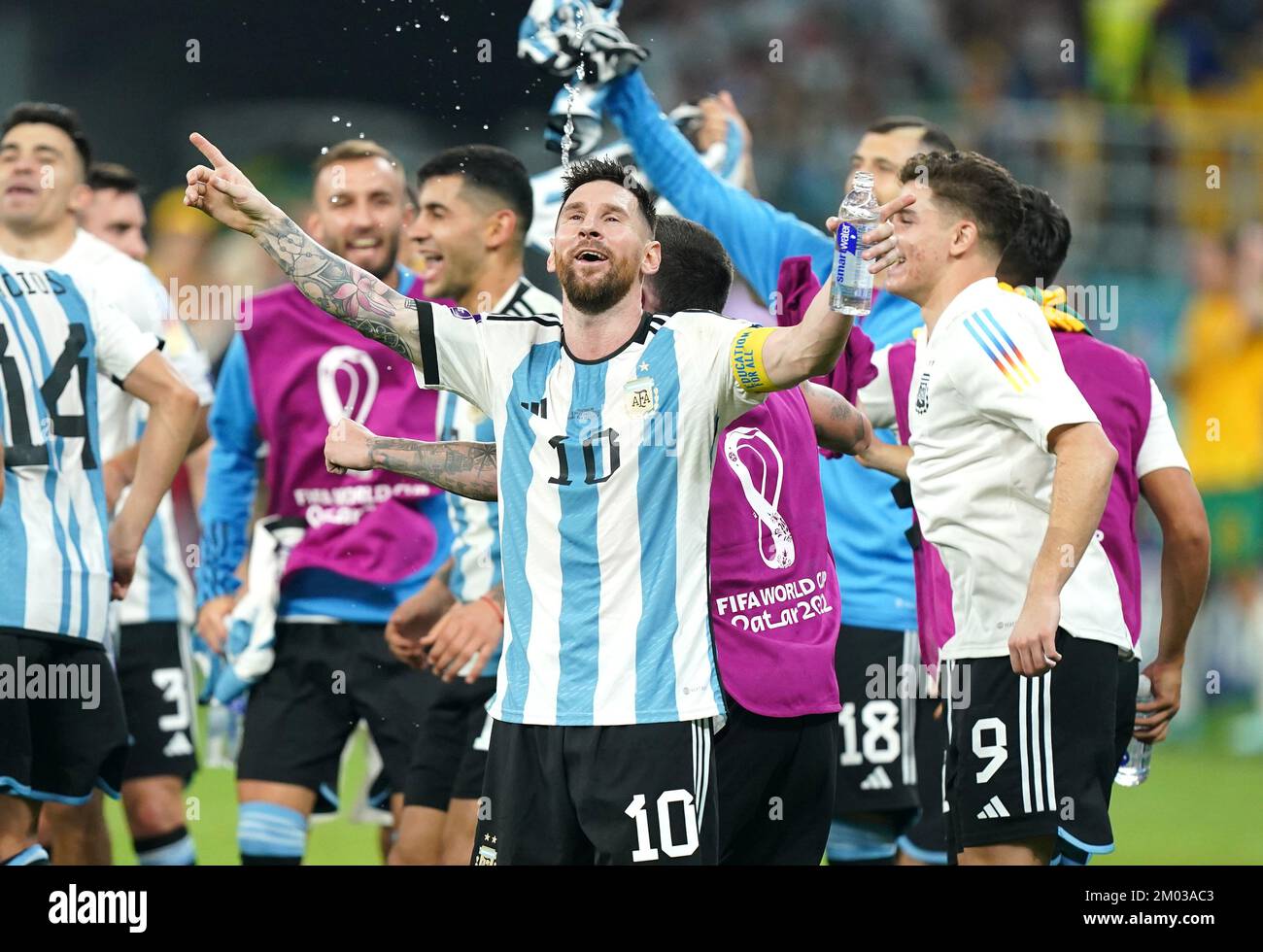 Argentina's Lionel Messi celebrates after the FIFA World Cup round of ...