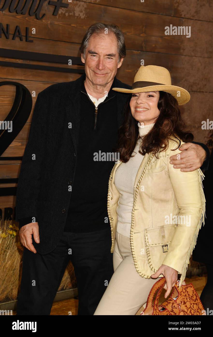 LOS ANGELES, CALIFORNIA - DECEMBER 02: (L-R) Timothy Dalton and Fran ...
