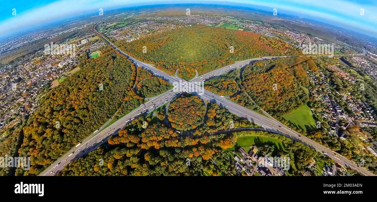 Aerial view, freeway junction Oberhausen, freeway A2 and freeway A3 ...