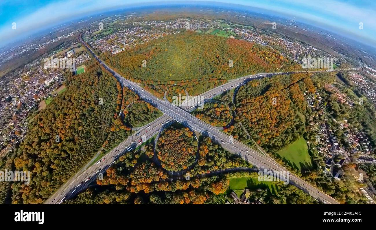 Aerial view, freeway junction Oberhausen, freeway A2 and freeway A3 ...