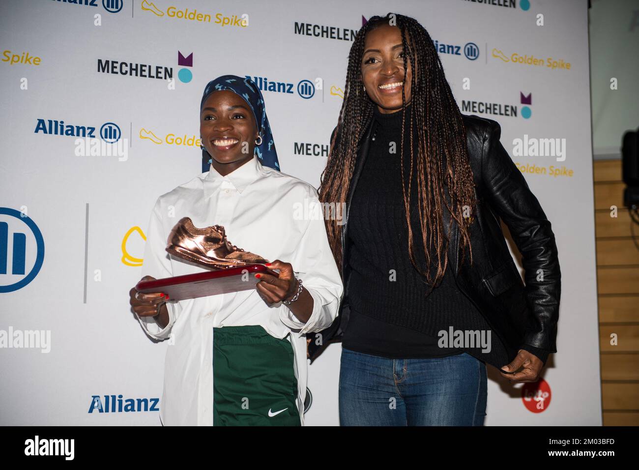 Belgian Cynthia Bolingo Mbongo and coach Carole Kaboud Me Bam pose with ...