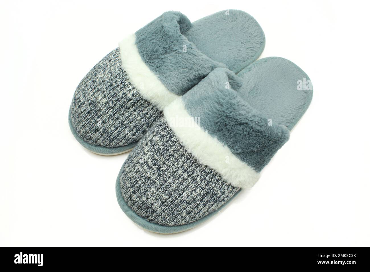 Indoor house slippers isolated on white background. Pair of soft fluffy ...