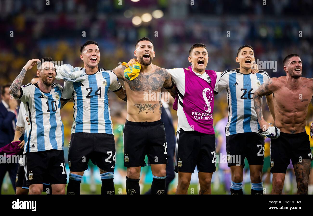 Doha, Qatar. 3rd Dec, 2022. Final jubilation: Lionel Messi (Arg), Enzo ...