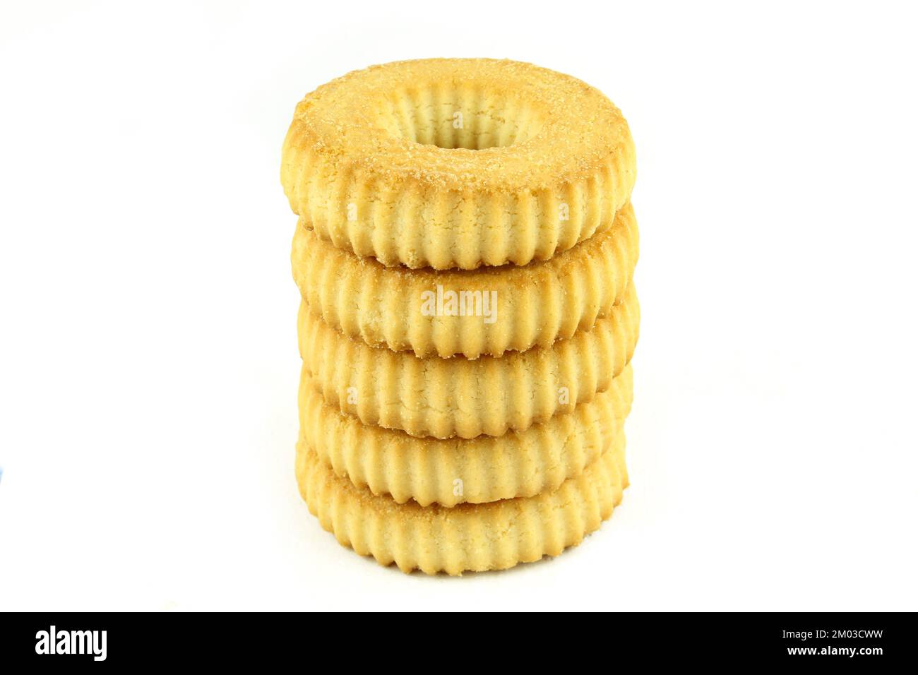 Simple ring shape tea cookies stacked and isolated on white background ...