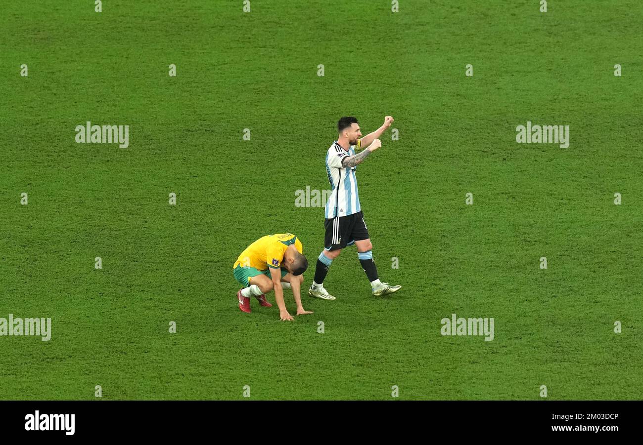 Argentina's Lionel Messi celebrates after the FIFA World Cup round of ...