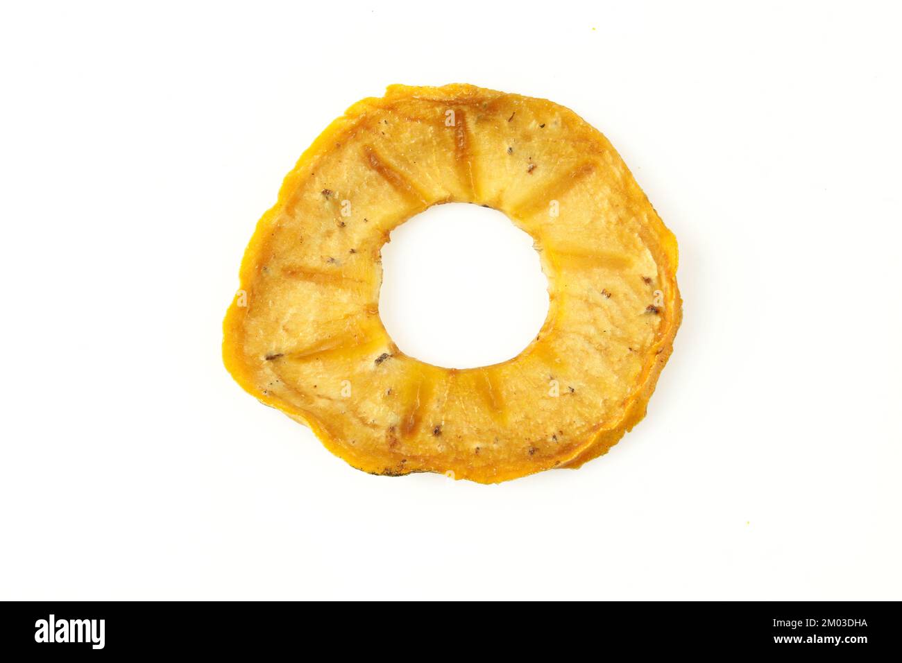 Single slice of dry japanese kaki apple chip isolated on white ...