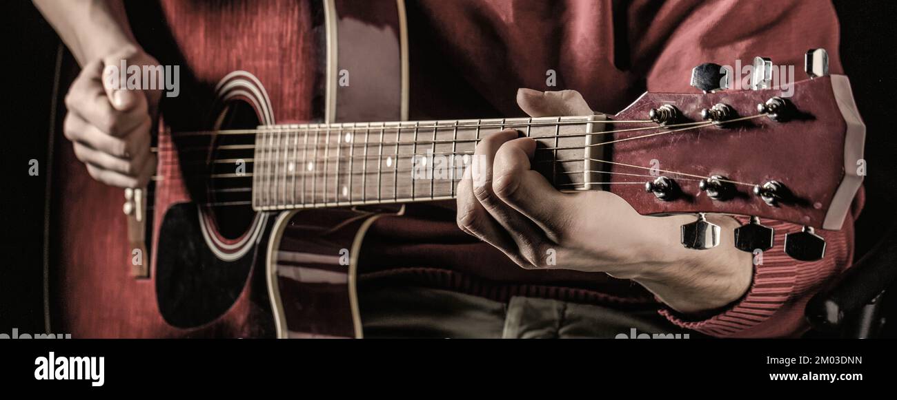 Musical instrument. Guitars and strings. Guitar acoustic. Play the ...