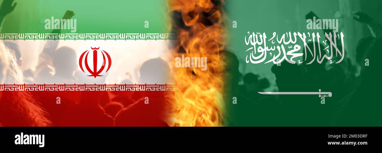 Defocus war between Iran and Saudi Arabia. National flag of iran and ...