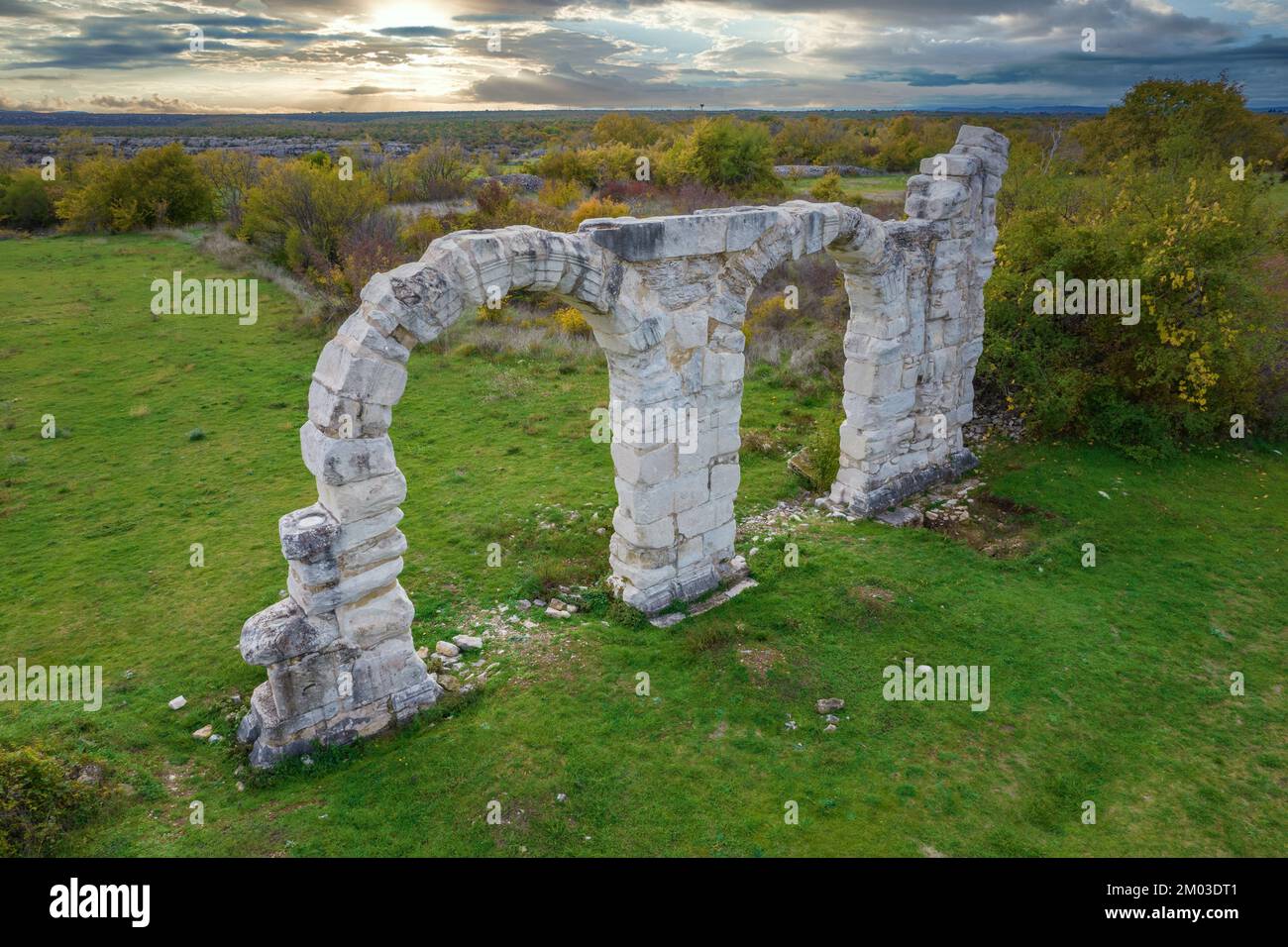 Aerial view on the arches of the Burnum principium in Krka National ...