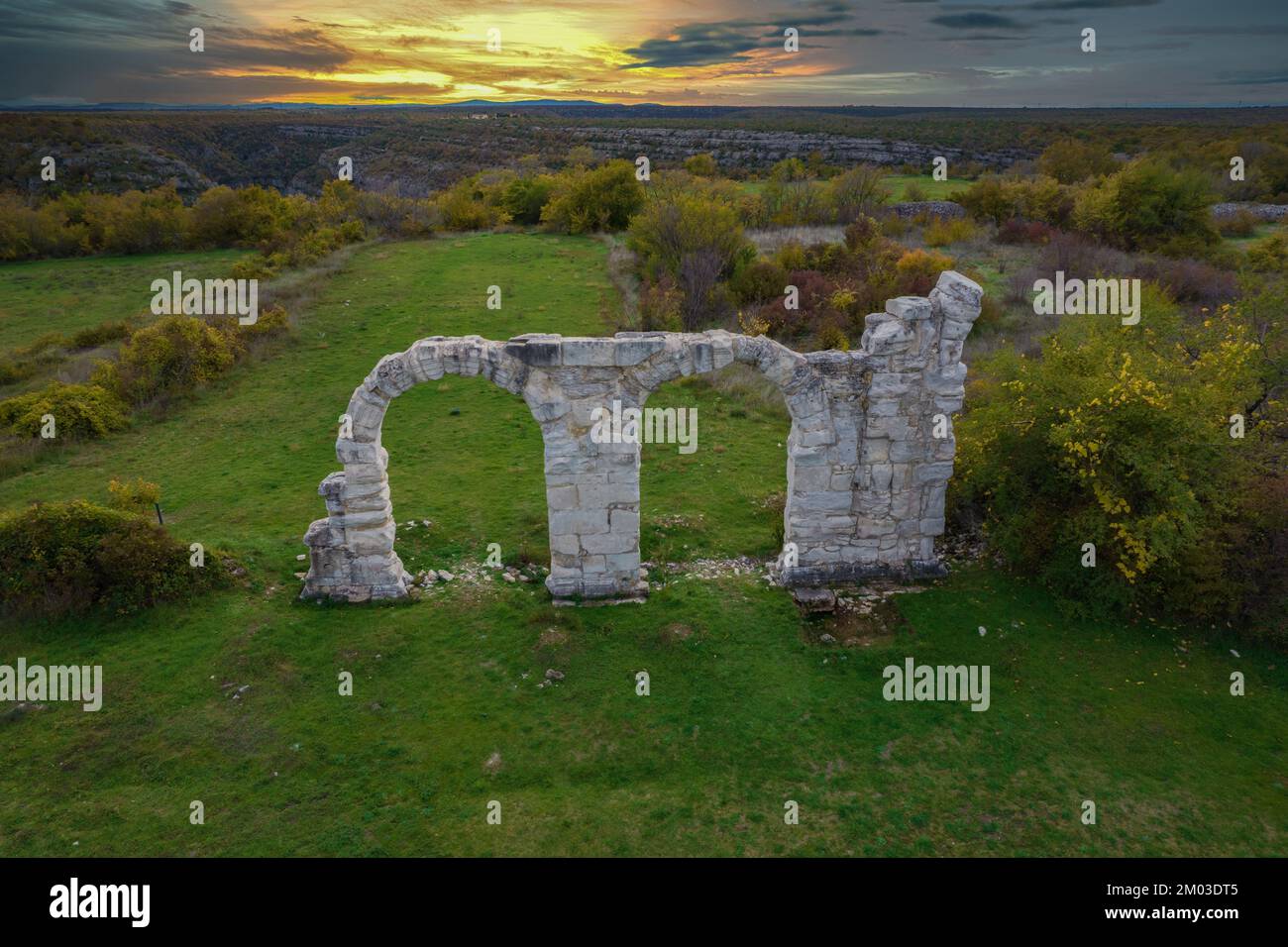 Aerial view on the arches of the Burnum principium in Krka National ...