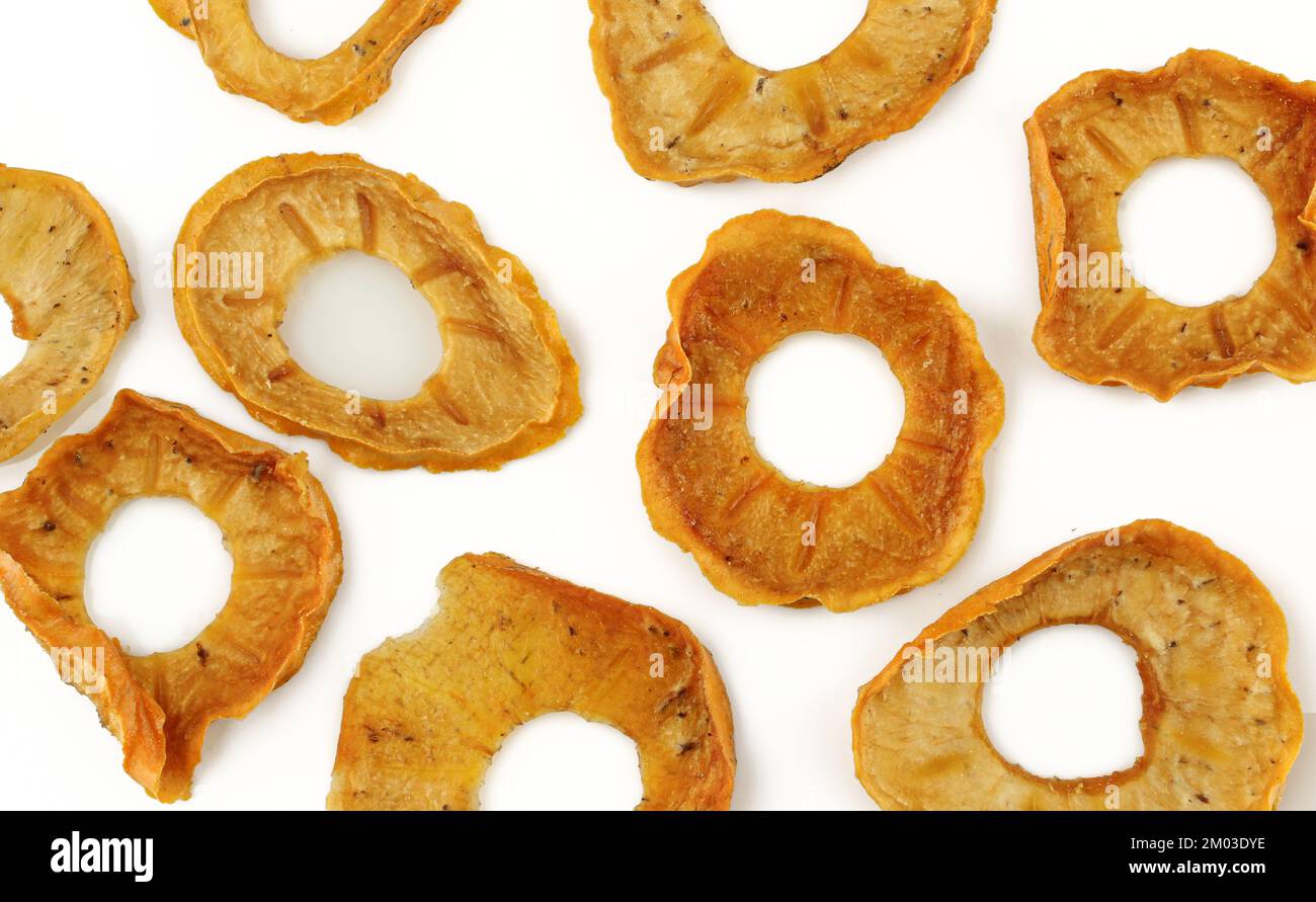 Background pattern of dry japanese kaki apple slices isolated on white ...