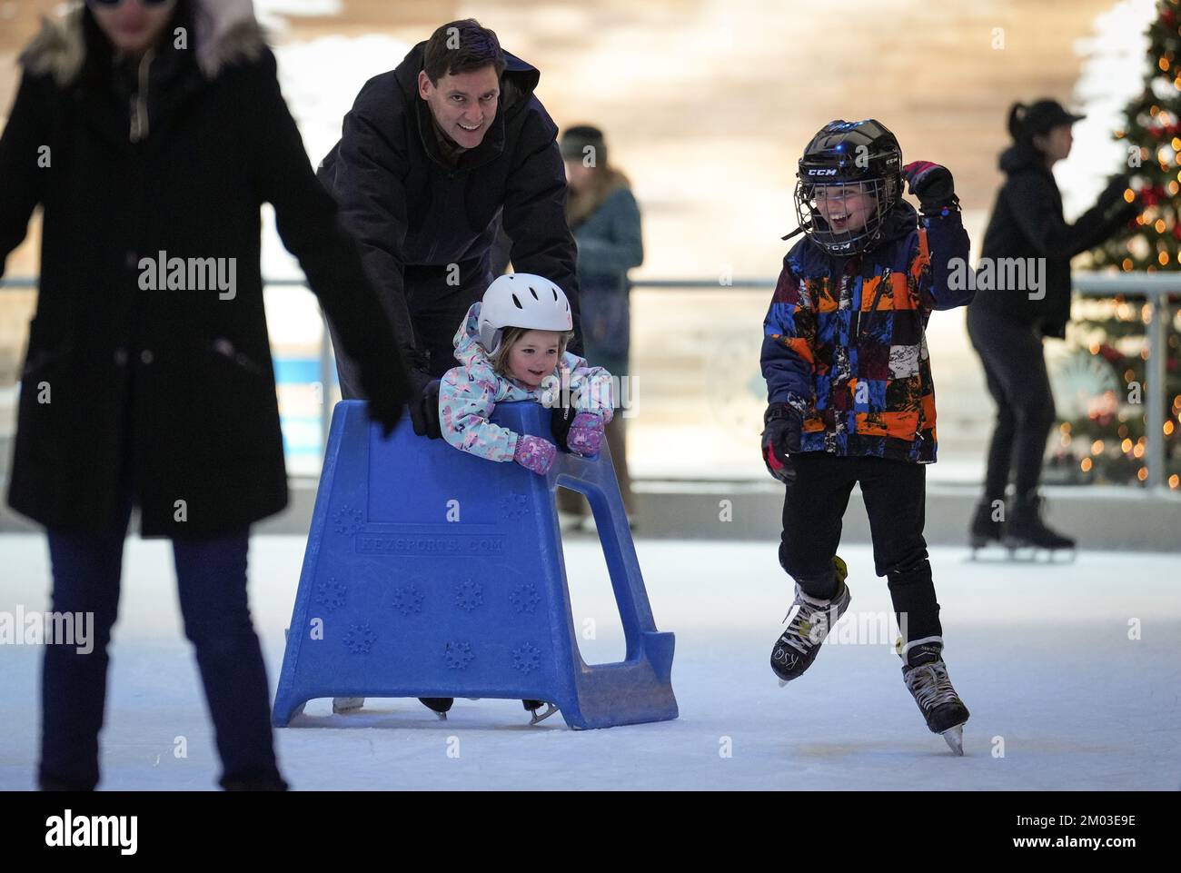 B.C. Premier David Eby skates with his daughter Iva, 3, son Ezra, 8 ...