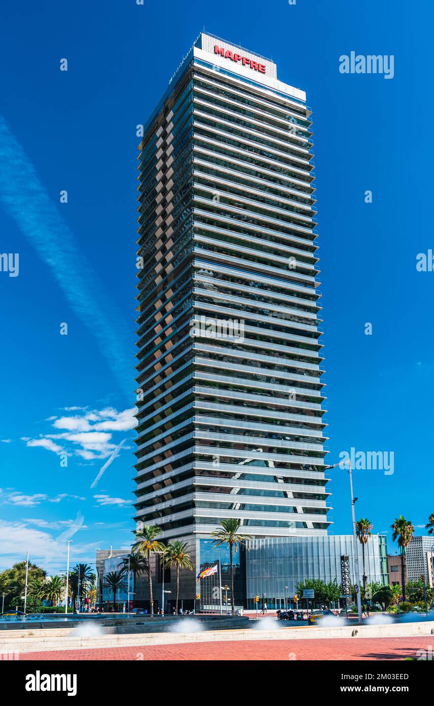 Torre Mapfre Skyscraper, Olympic Port in Barcelona, Spain, Europe Stock ...