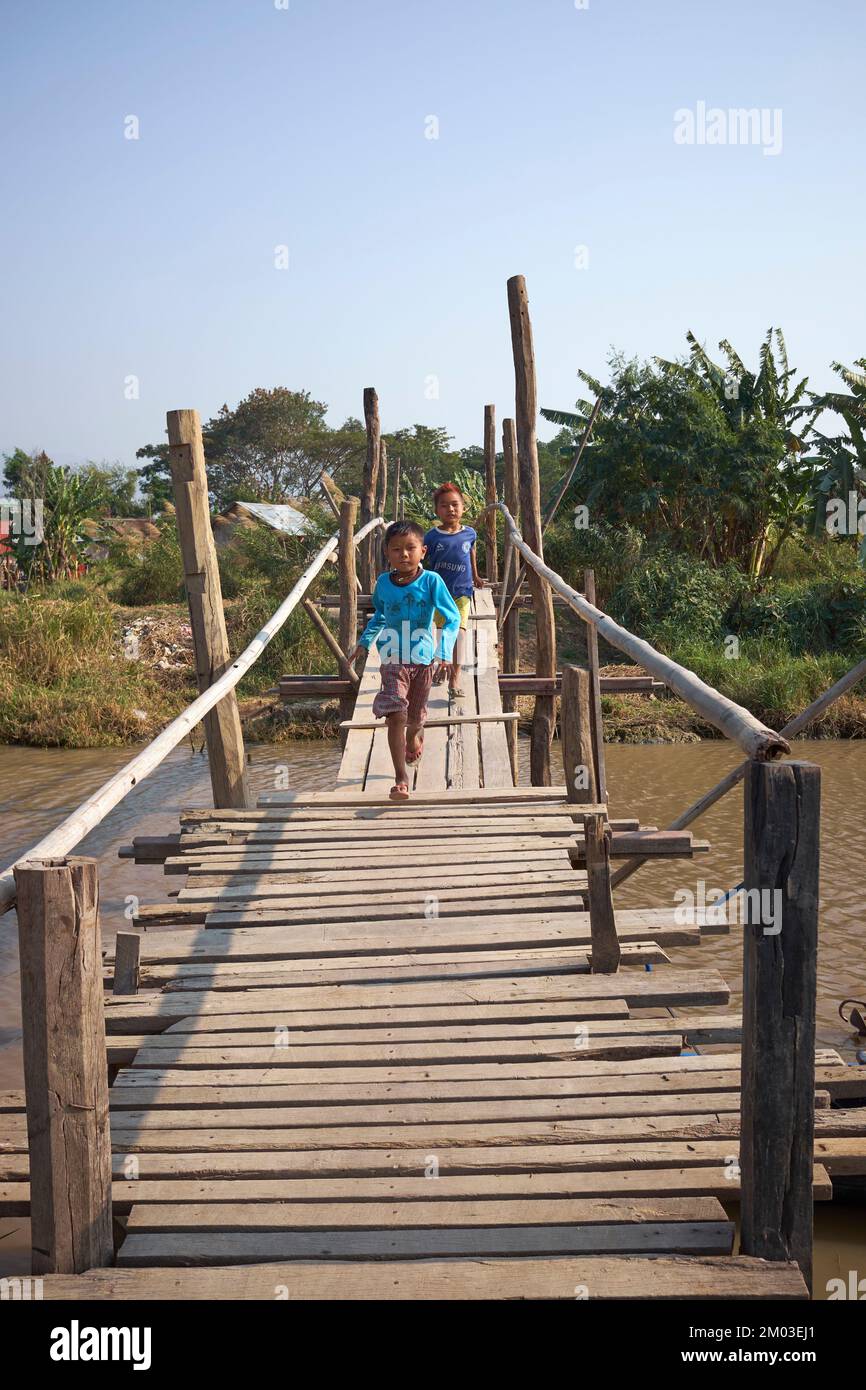 Young boys playing in a village near Nyaung Schwe Inle Lake Myanmar ...