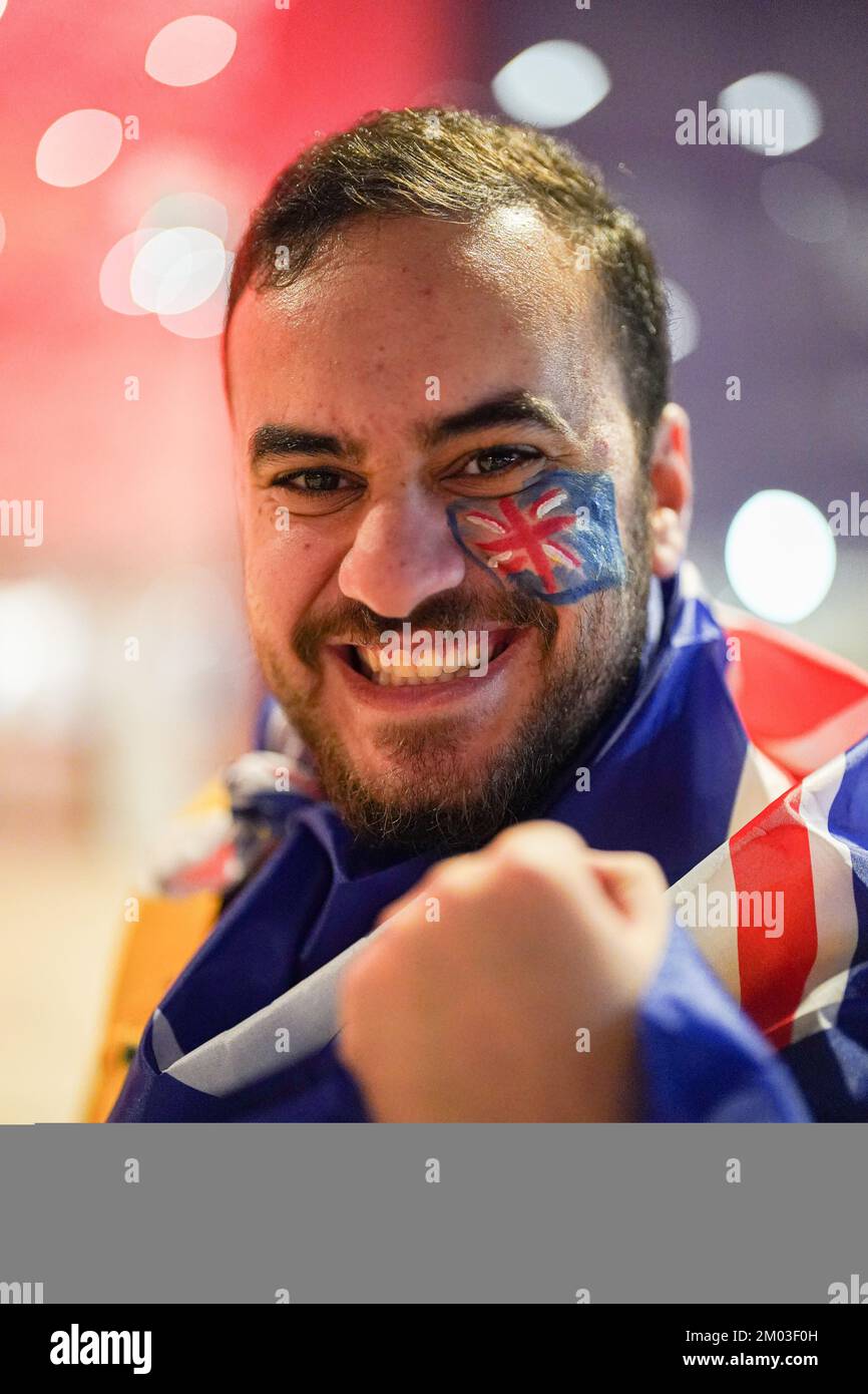AL RAYYAN, QATAR - DECEMBER 3: Supporter of Australia poses for a photo ...