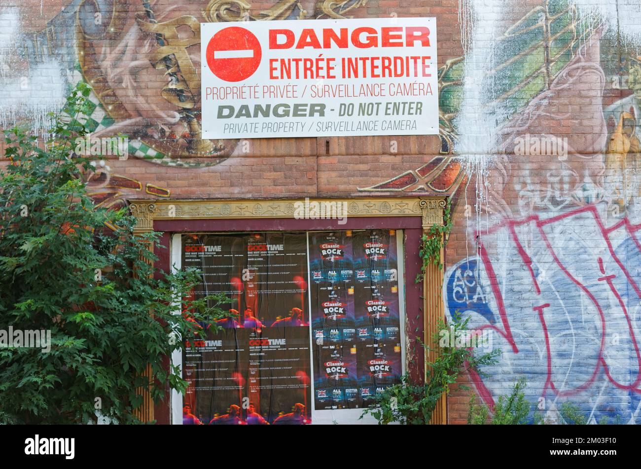 Danger keep out sign posted on an abandoned building in downtown ...