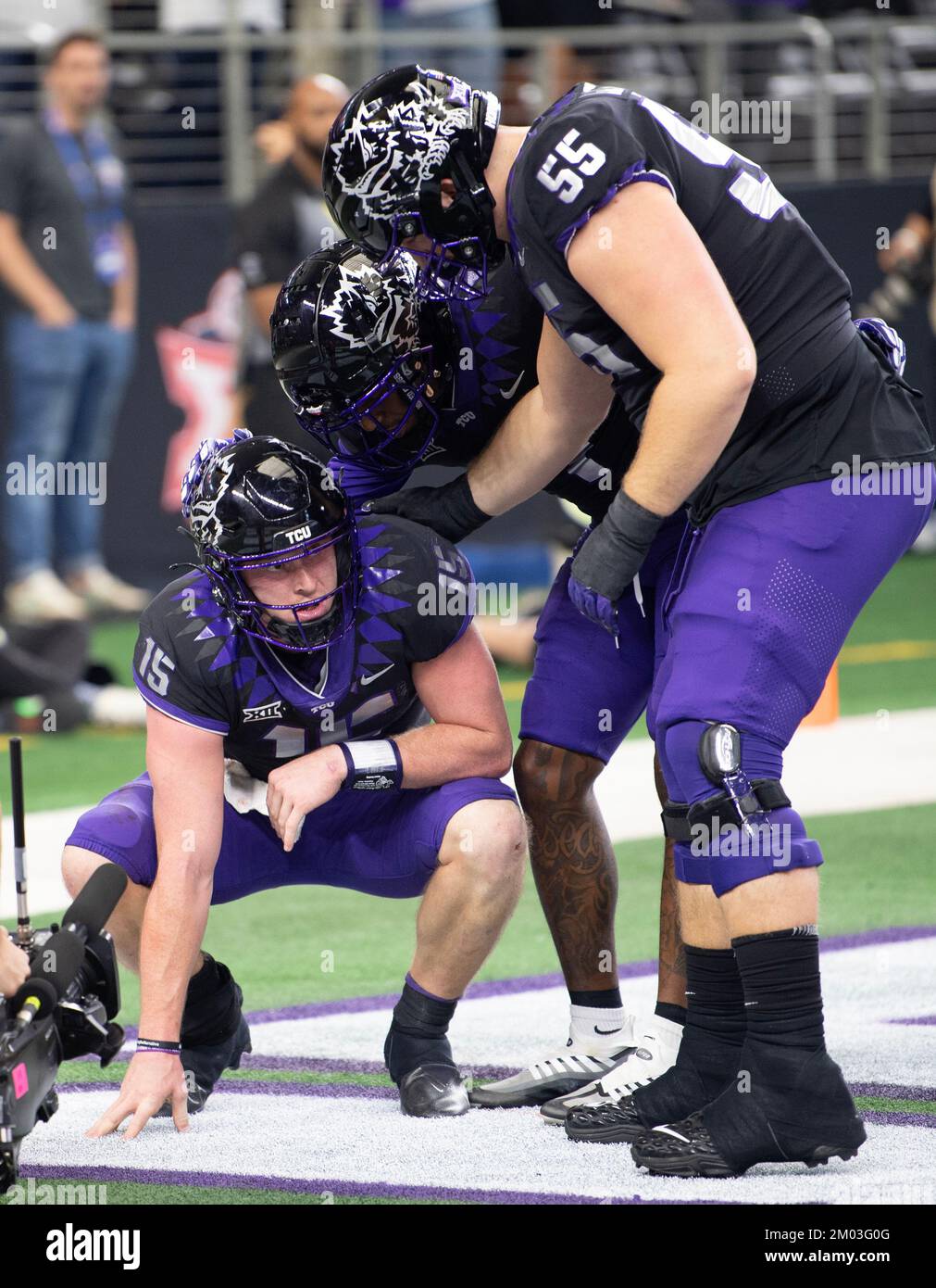 Arlington, Texas, USA. 3rd Dec, 2022. TCU player #15 MAX DUGGAN QB ...