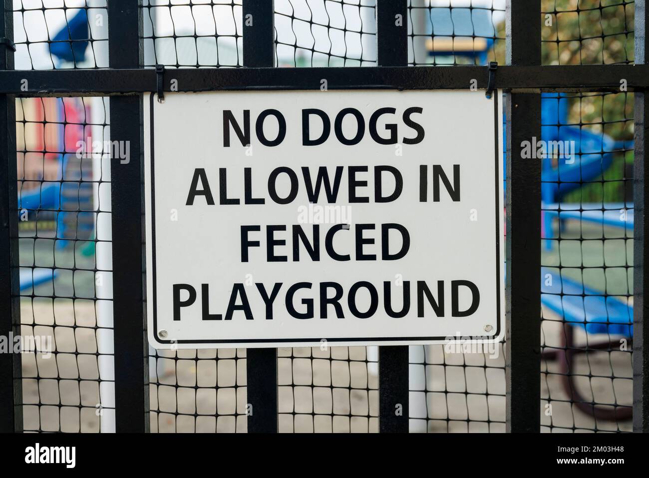 Close-up of a signage with No Dogs Allowed in Fenced Playground. Sign ...