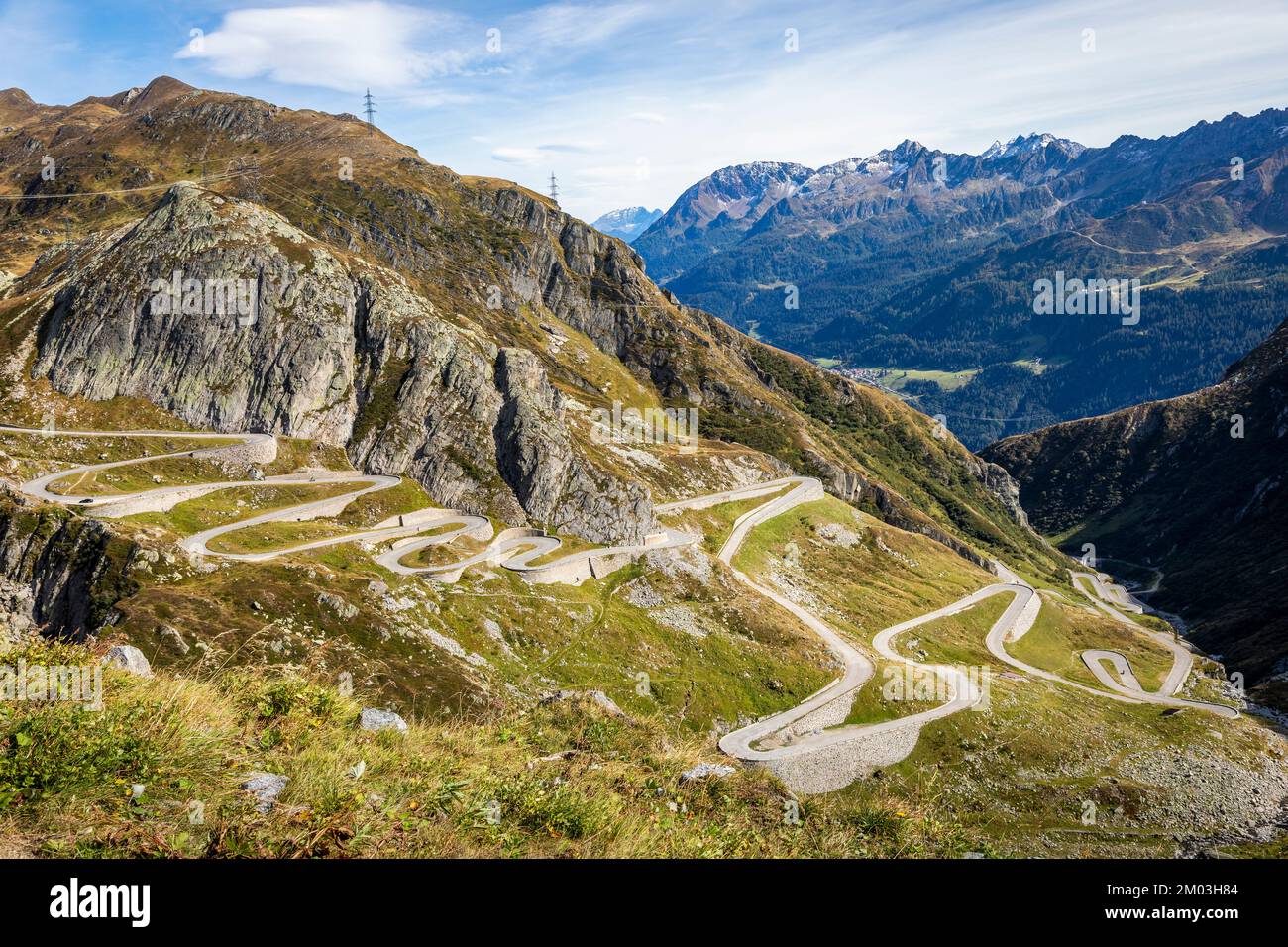 St. Gotthard mountain pass, dramatic road with swiss alps, Switzerland ...