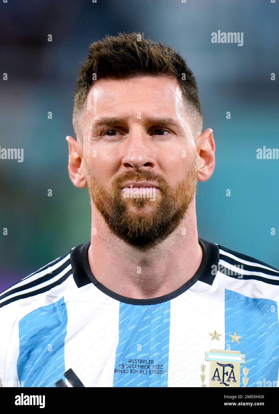Argentina's Lionel Messi lines up on the pitch ahead of the FIFA World ...