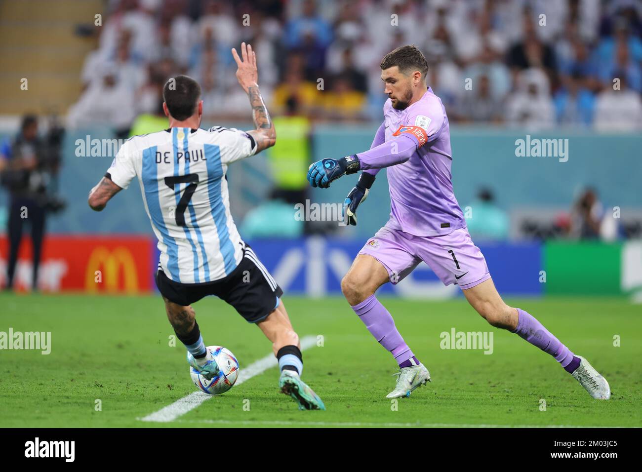Al Rayyan, Qatar. 3rd Dec, 2022. (L to R) Rodrigo De Paul (ARG), Mathew ...