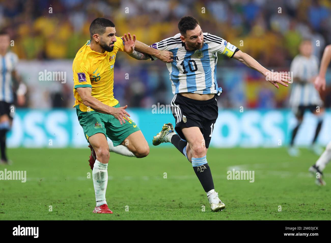 Al Rayyan, Qatar. 3rd Dec, 2022. (L to R) Aziz Behich (AUS), Lionel ...