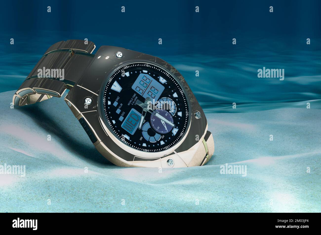 Analog Digital Wrist Watch for men on ocean bottom underwater, 3D ...