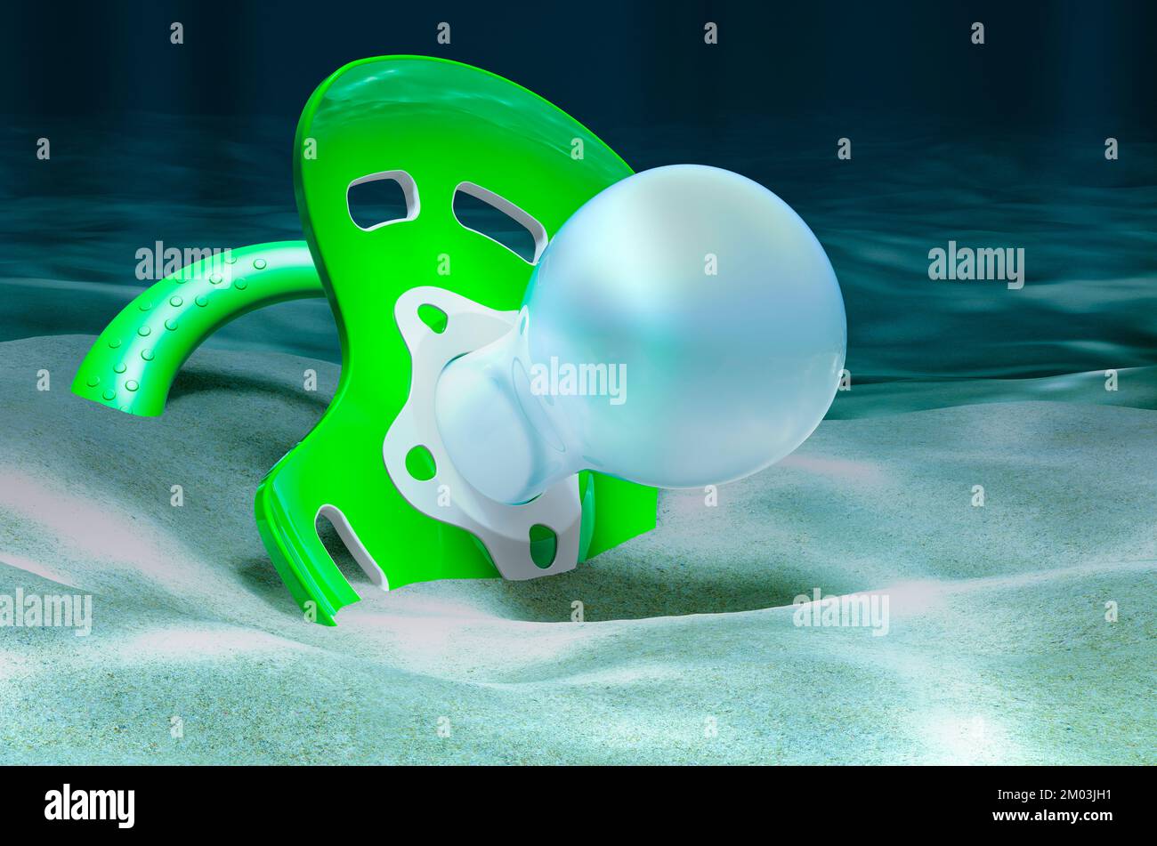 Baby pacifier on ocean bottom underwater, 3D rendering Stock Photo - Alamy