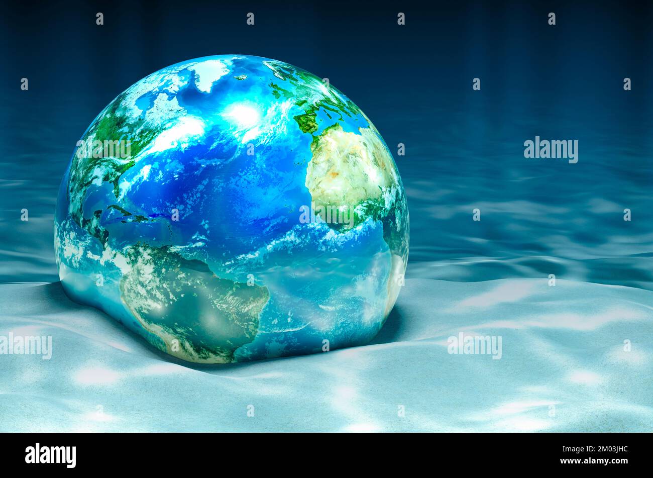 Earth Globe on ocean bottom underwater, 3D rendering Stock Photo - Alamy