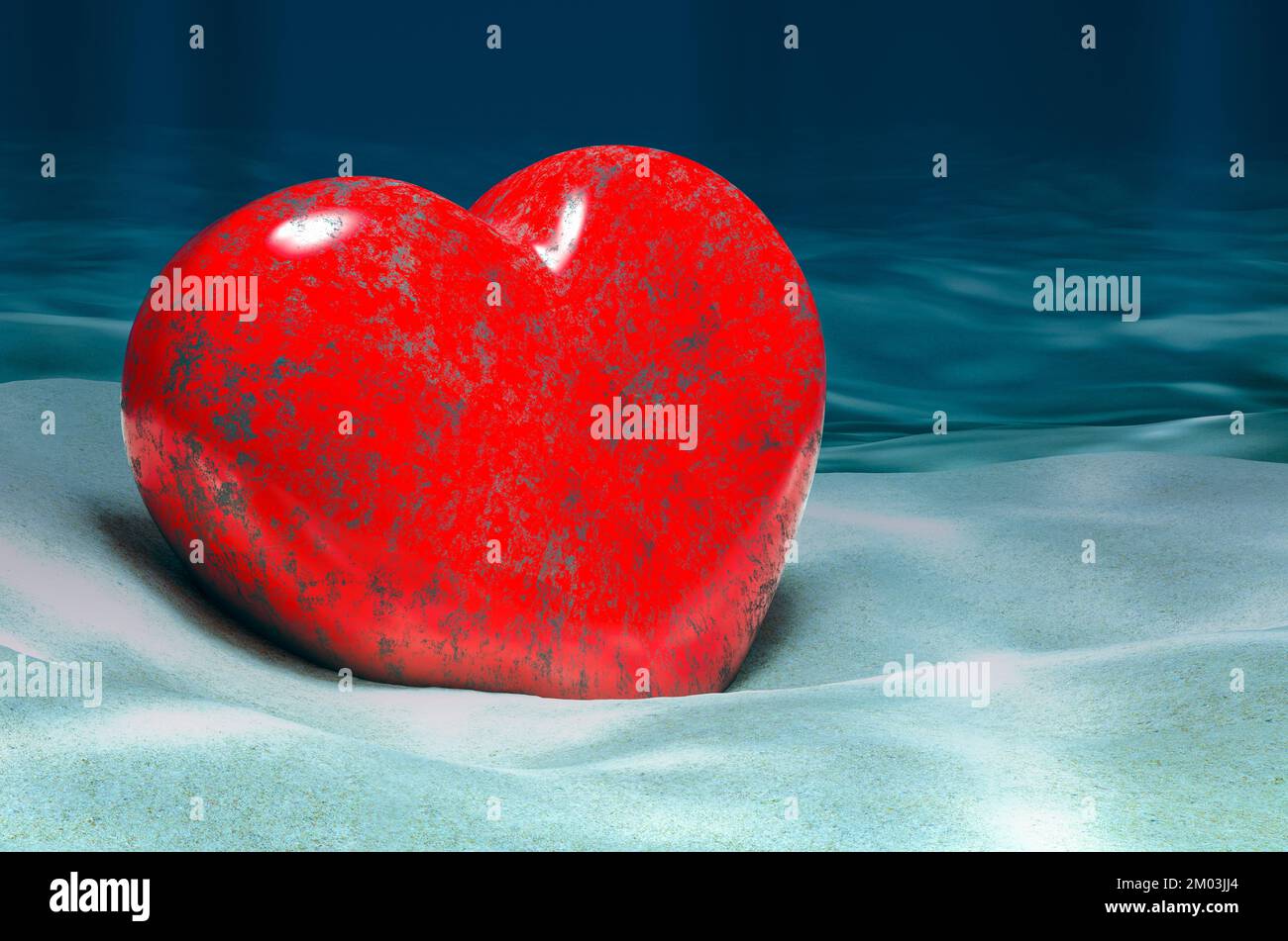 Red heart on ocean bottom underwater, 3D rendering Stock Photo - Alamy