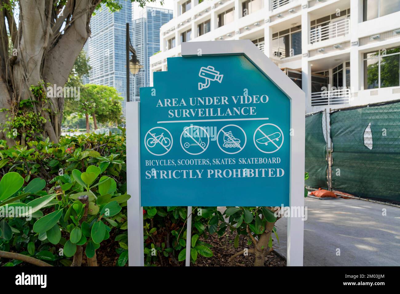 Area under video surveillance bicycles, scooters, skates, skateboard ...