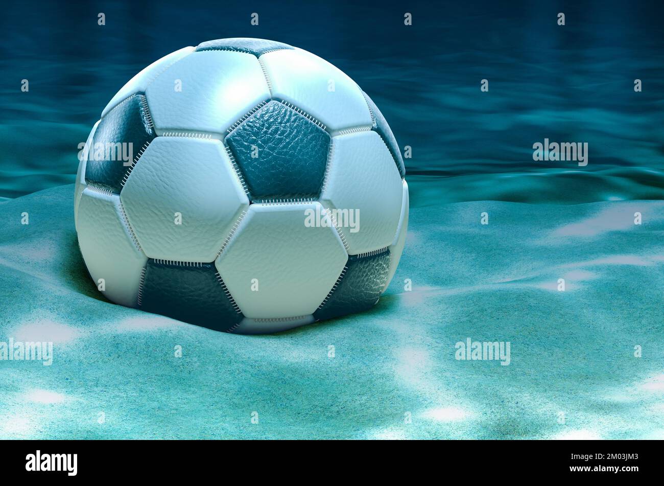 Soccer ball on ocean bottom underwater, 3D rendering Stock Photo - Alamy