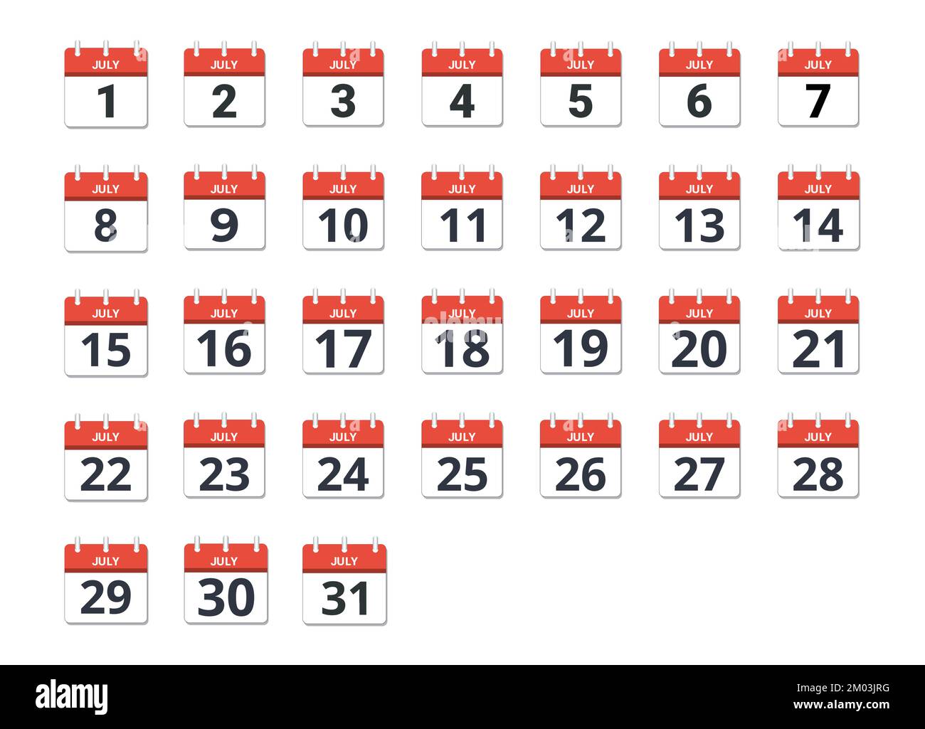 July month calendar set, concept of schedule, business and tasks Stock ...