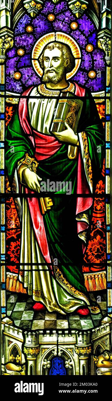 St. Peter, Simon Peter, stained glass window, by E.. R. Suffling, late ...