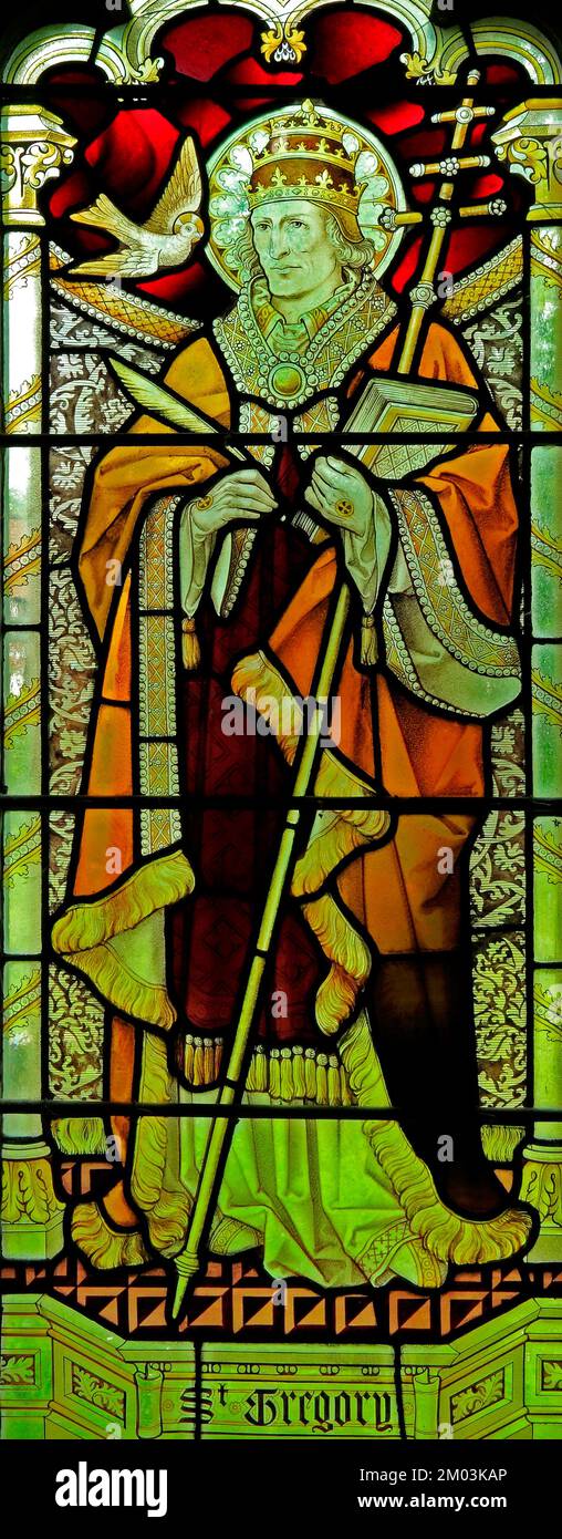 Stained glass window, Pope St. Gregory, one of the 4 Latin Doctors, c ...
