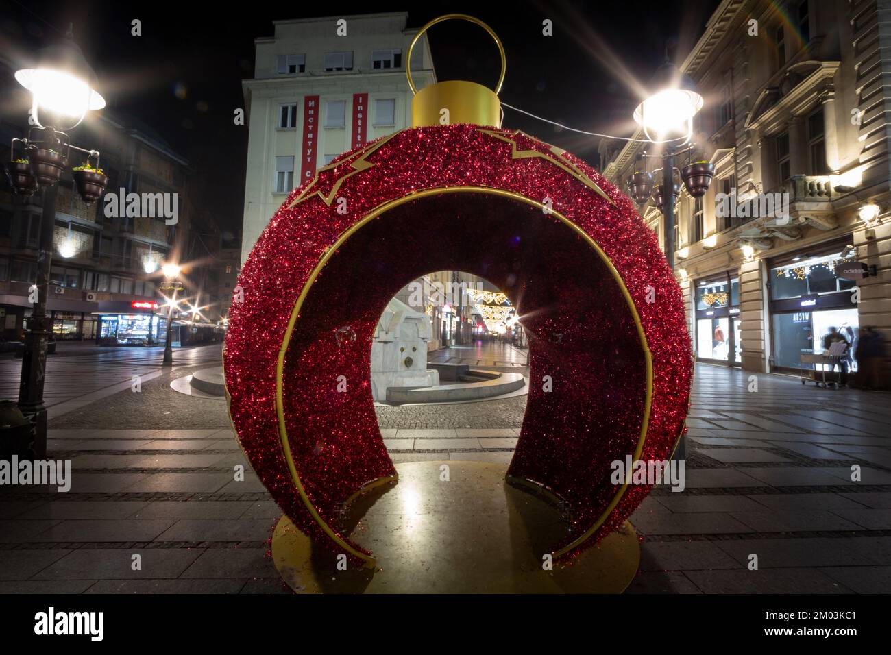 Picture of a huge christmas bulb ball on Kneza Mihailova, main ...