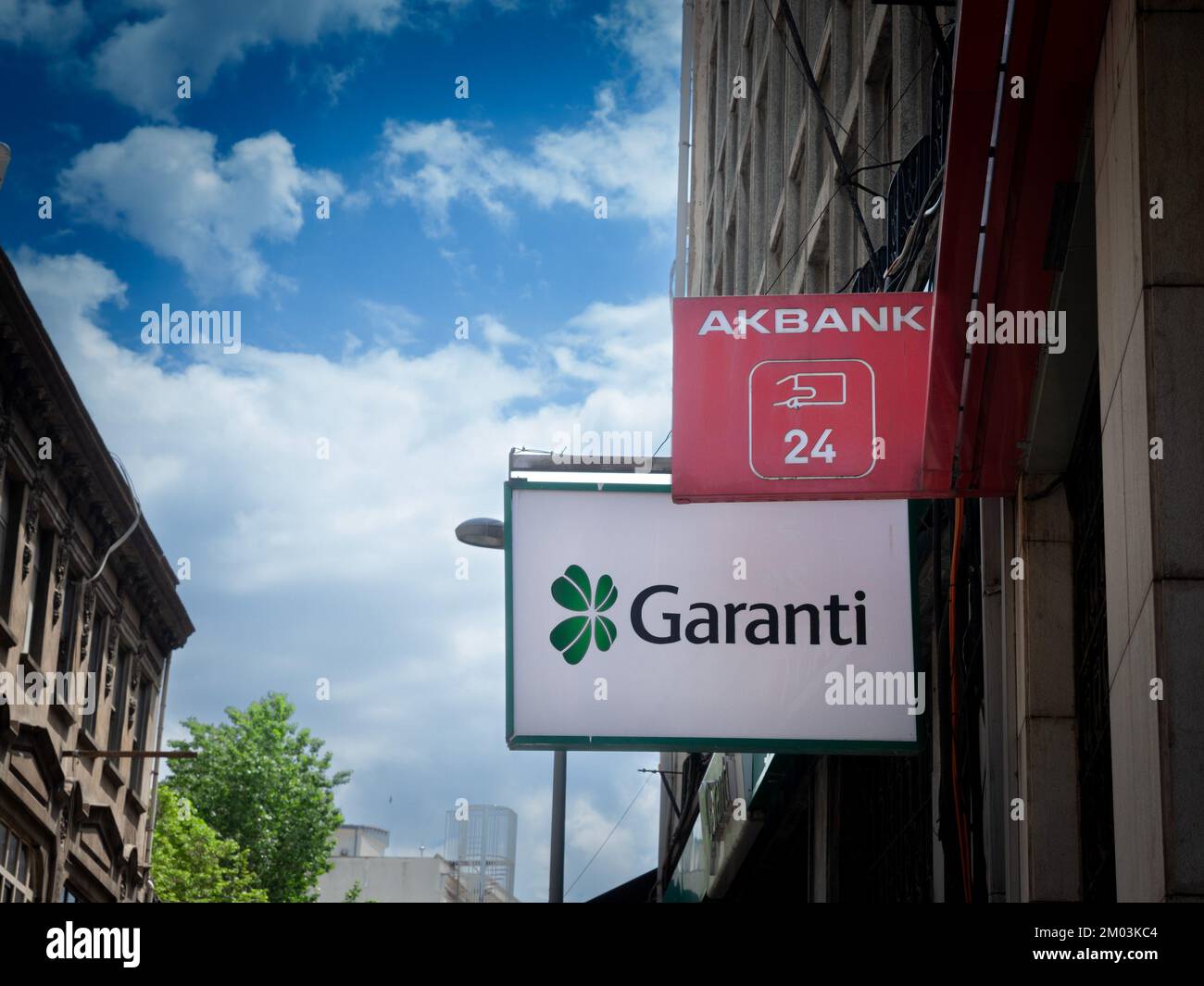 Picture of signs with the logos of Akbank and Garanti BBVA taken in ...
