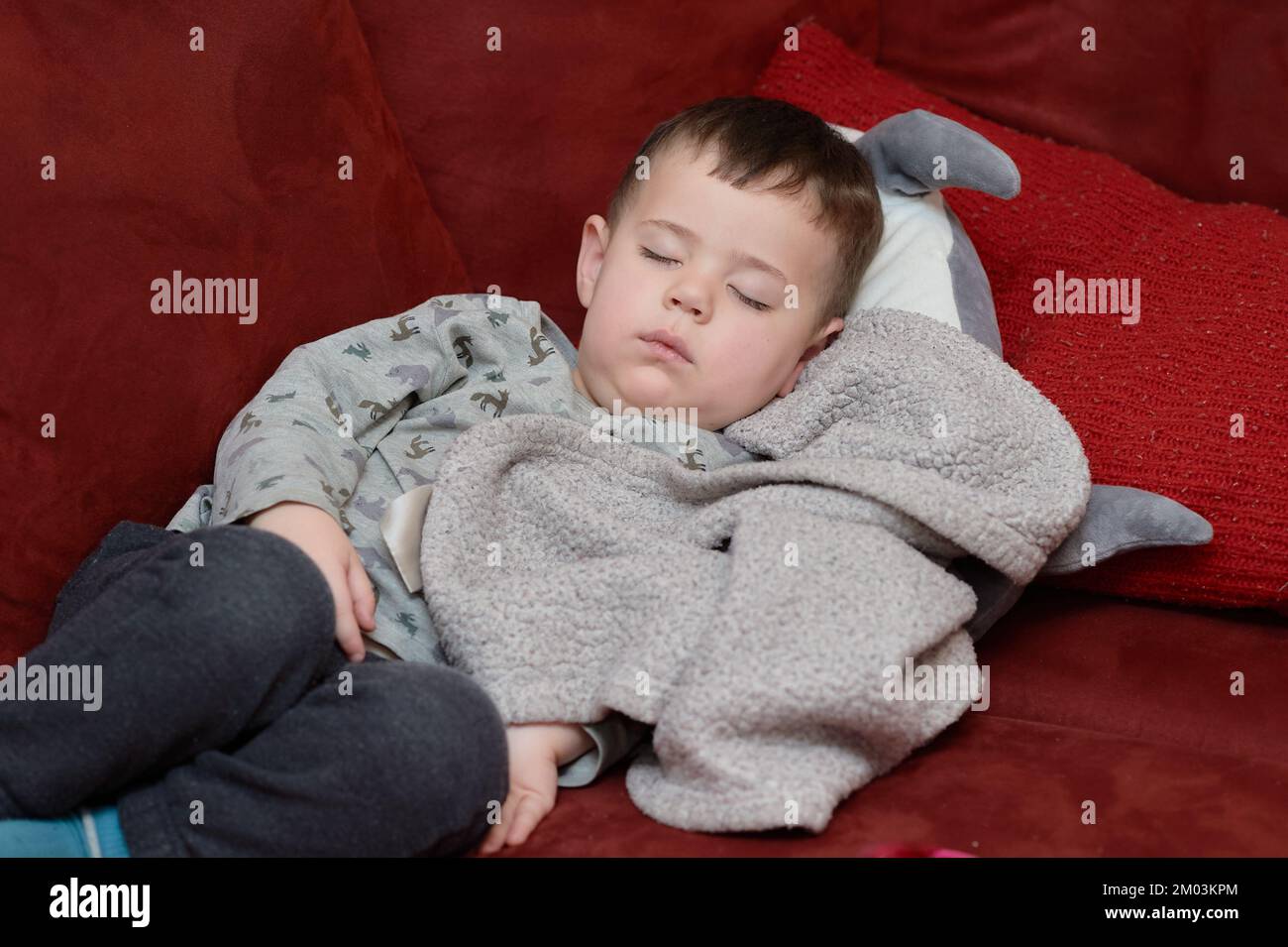 cute boy sleeping on the couch after a meal Stock Photo - Alamy