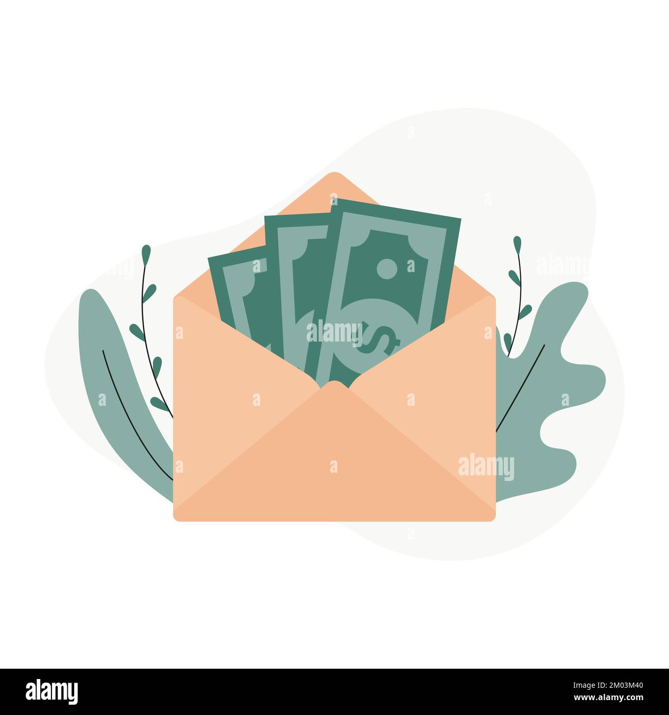 Opened envelope with money. Dollar bills. Salary, earning and savings ...