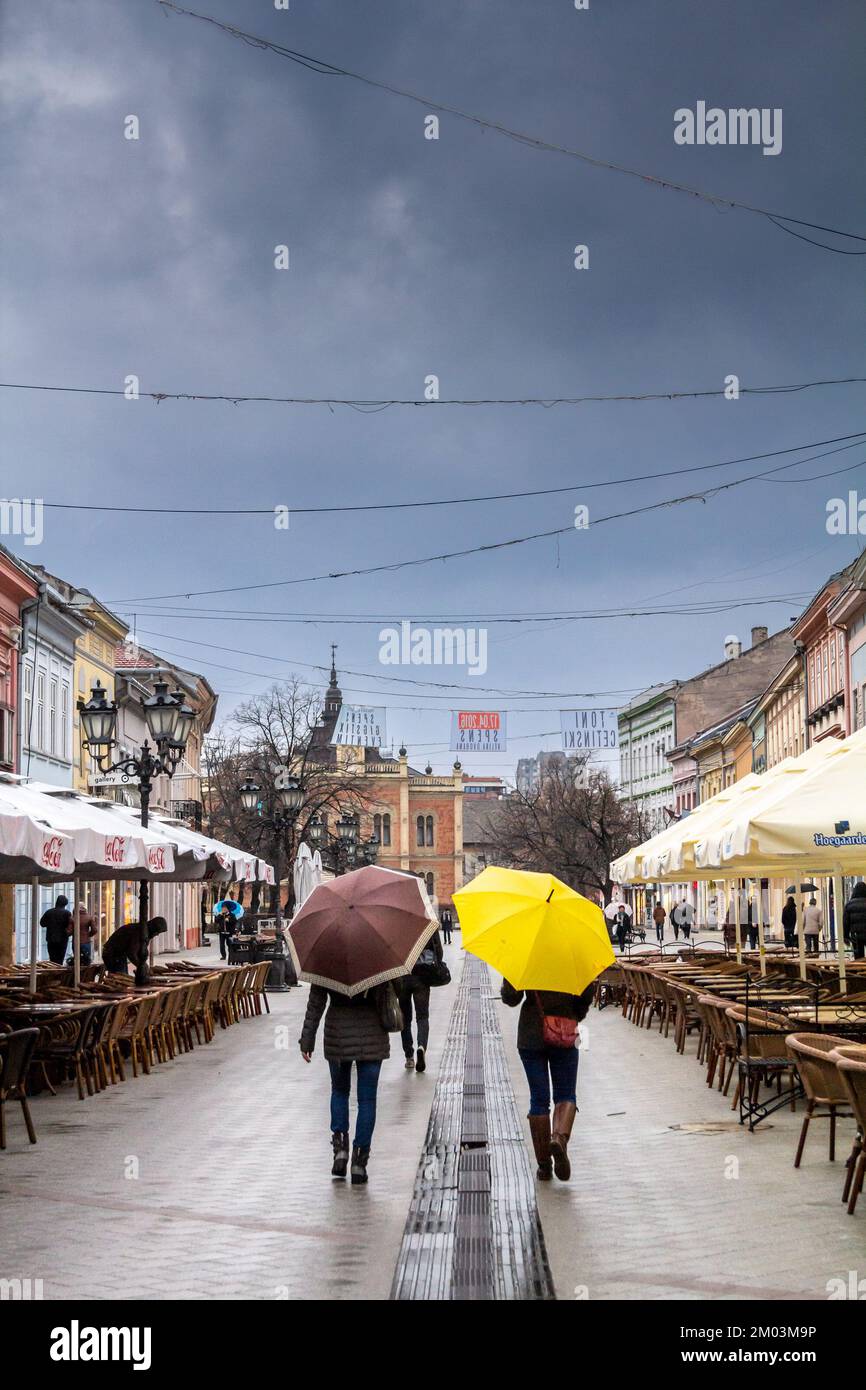 Picture of people passing by the pedestrian street of Zmaj Jovina Ulica ...