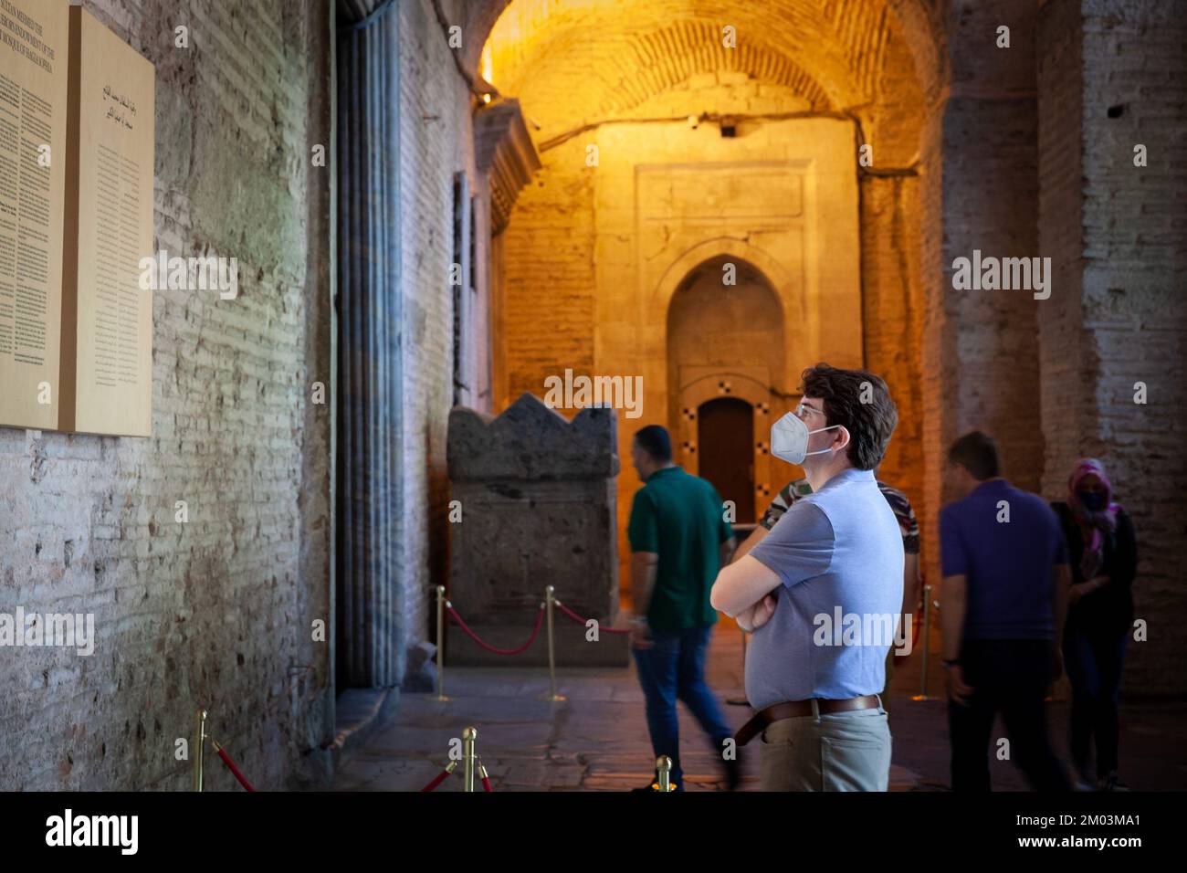 Picture of an young man wearing a respiratory face mask in the ayasofya ...