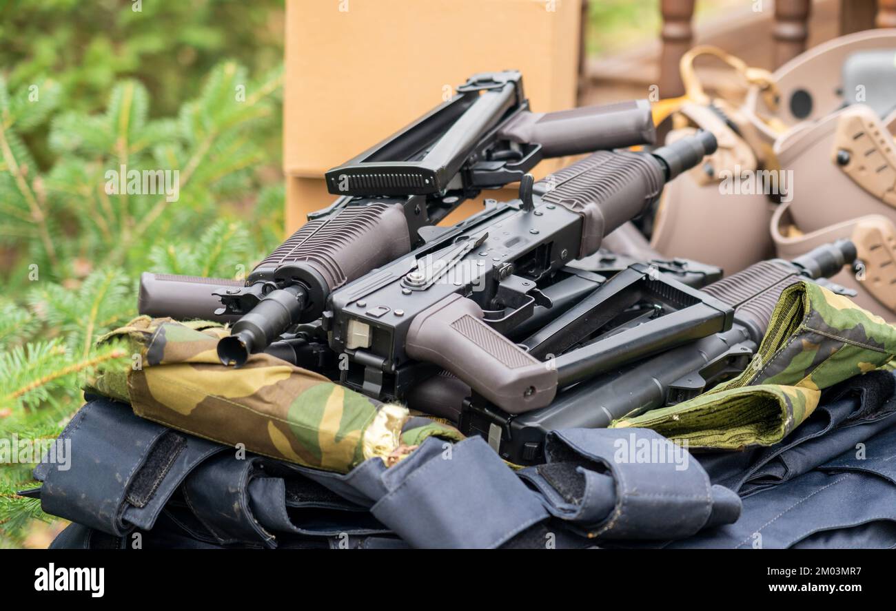 Prepared military ammunition from rifles, body armor and helmets Stock ...