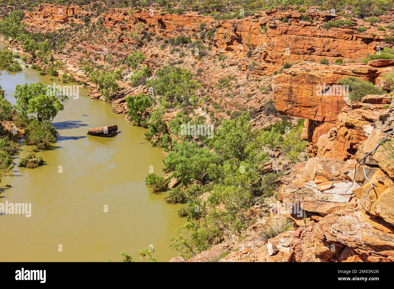 The view of Murchison River Gorge with overhang rock formation called ...