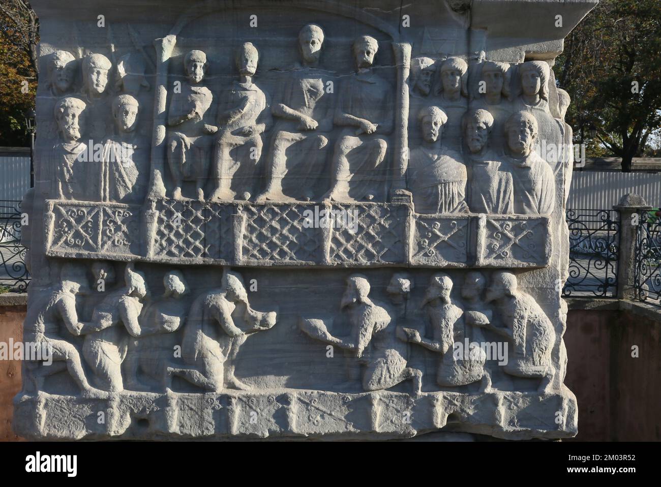 Obelisk pedestal detail on Sultanahmet Hippodrome Square at the Eminonu ...