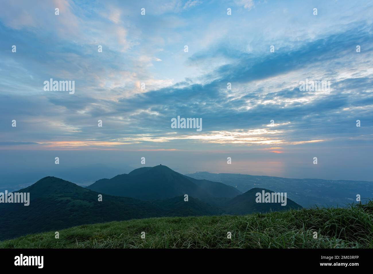 Sunset aerial landscape from Datunshan at Taipei, Taiwan Stock Photo ...