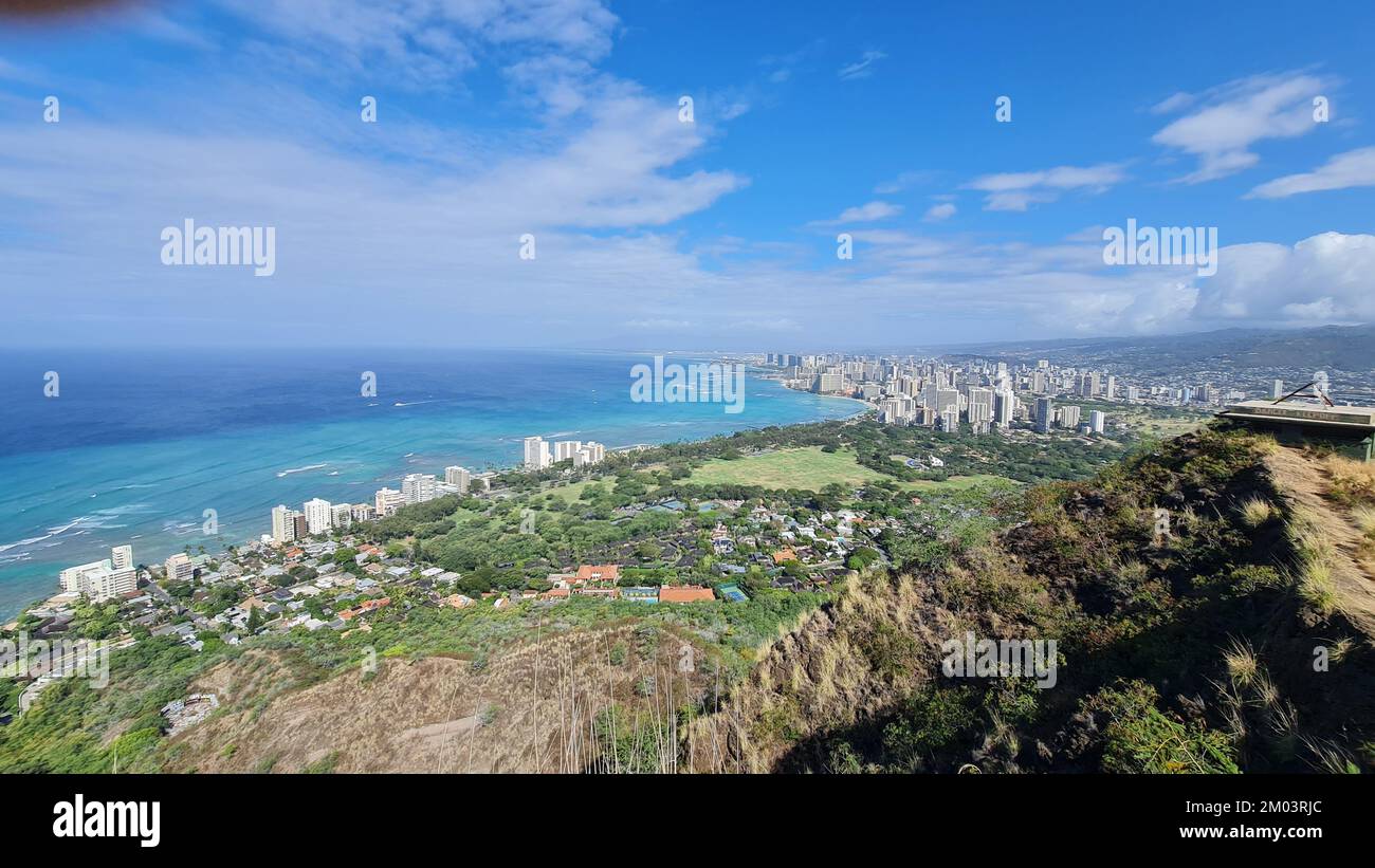 Aerial view of Waikiki Beach in Hawaii and Diamond Head Stock Photo - Alamy