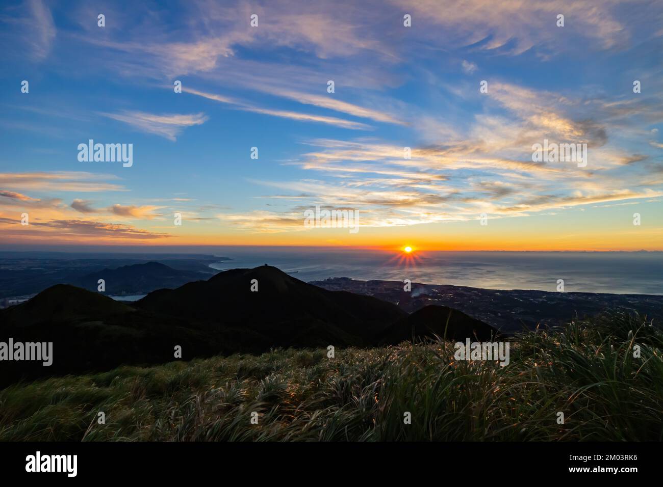 Sunset aerial landscape from Datunshan at Taipei, Taiwan Stock Photo ...