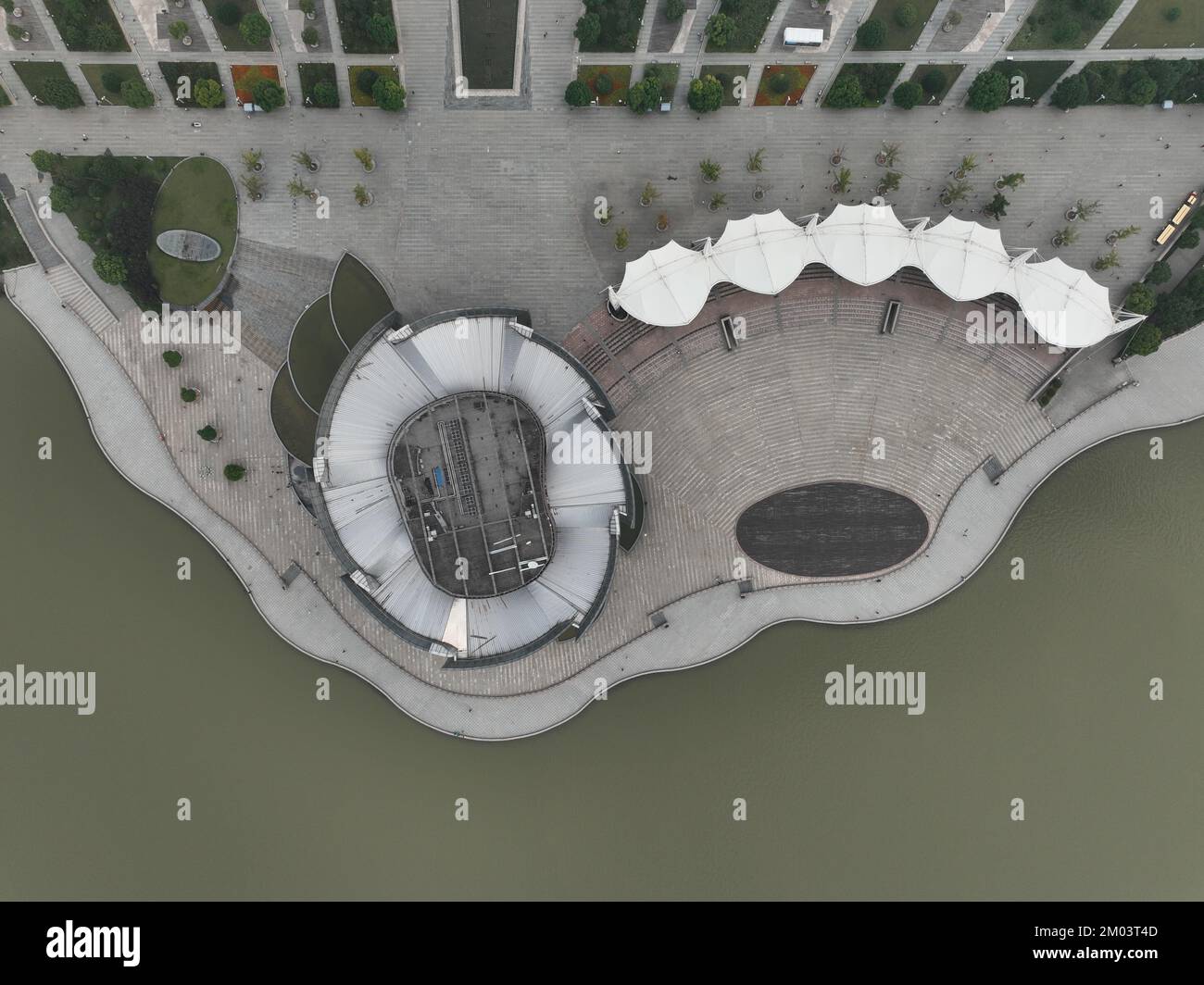 Aerial view of Concert Hall and Yunlong lake in Xuzhou, Jiangsu ...
