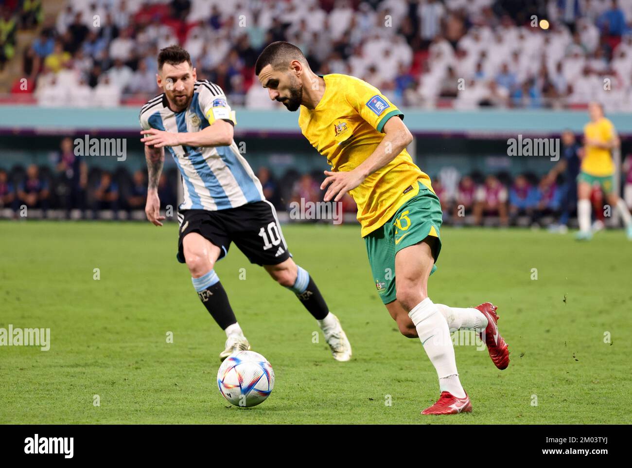 Al Rayyan, Qatar. 03rd Dec, 2022. Aziz Behich of Australia, Lionel ...