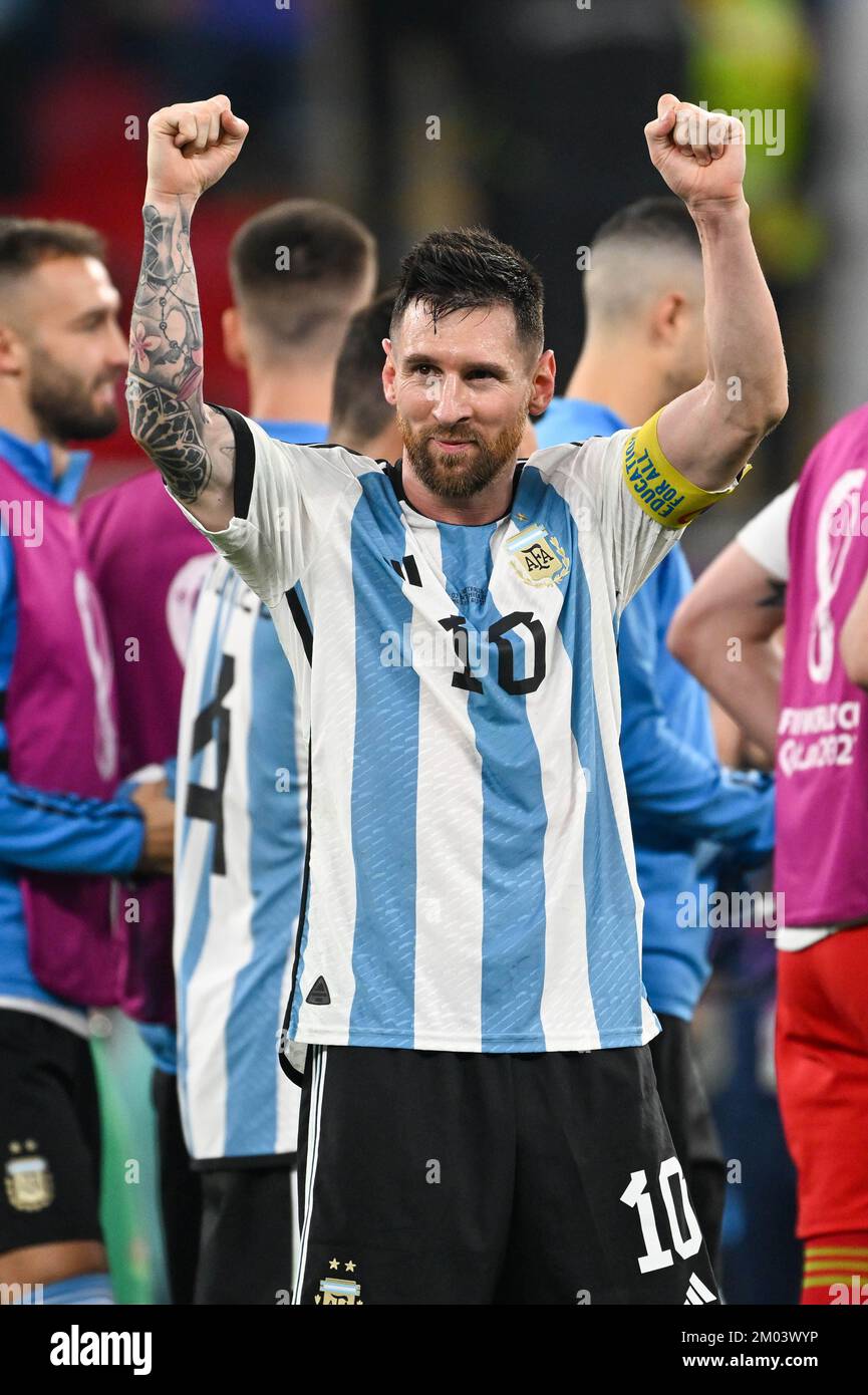 Lionel Messi of Argentina celebrates during the FIFA World Cup Qatar ...